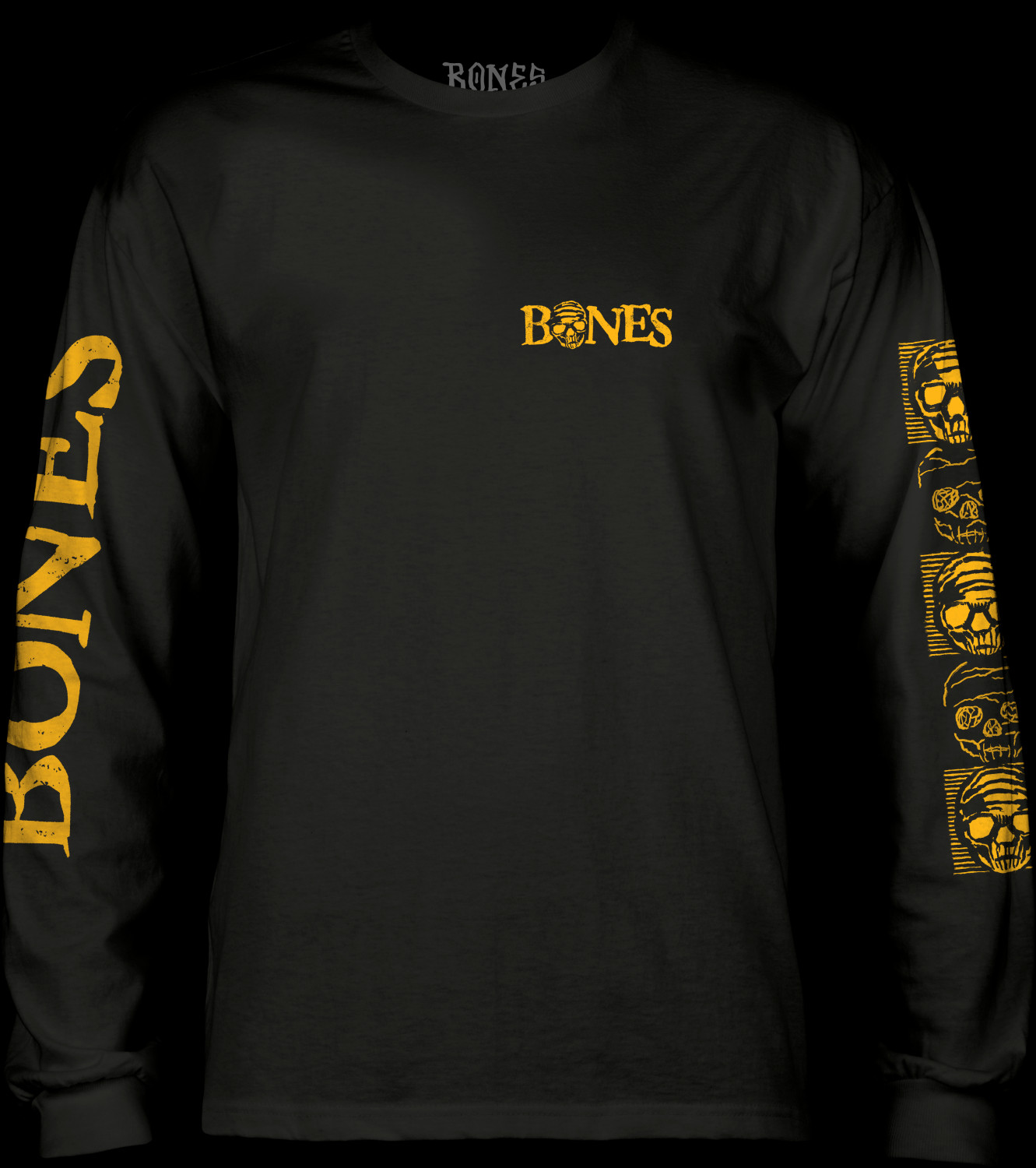 BONES WHEELS T-Shirt Black & Gold Long Sleeve - Black Photo #1 - Photo Gallery - BONES WHEELS