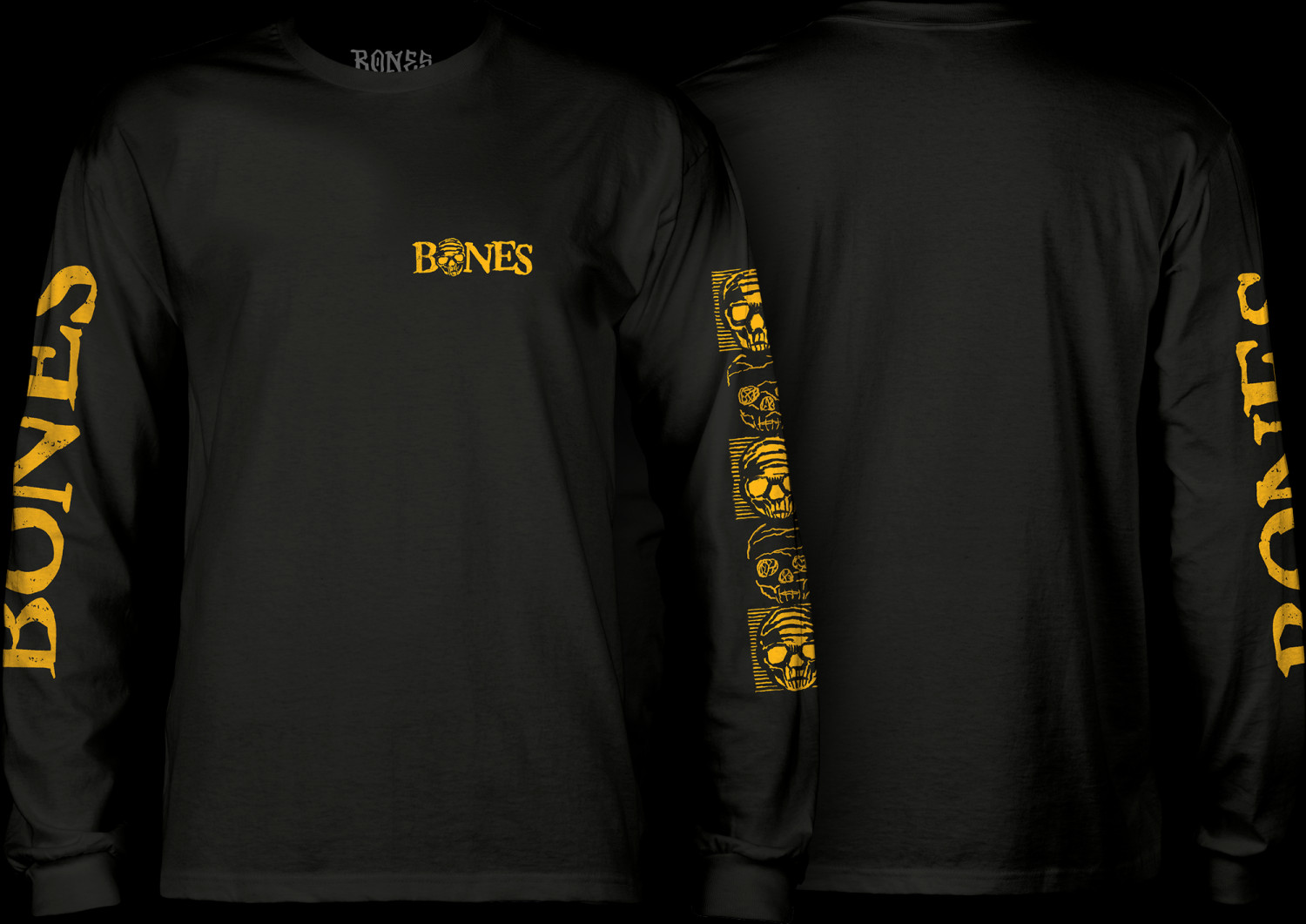 BONES WHEELS T-Shirt Black & Gold Long Sleeve - Black Photo #1 - Photo Gallery - BONES WHEELS